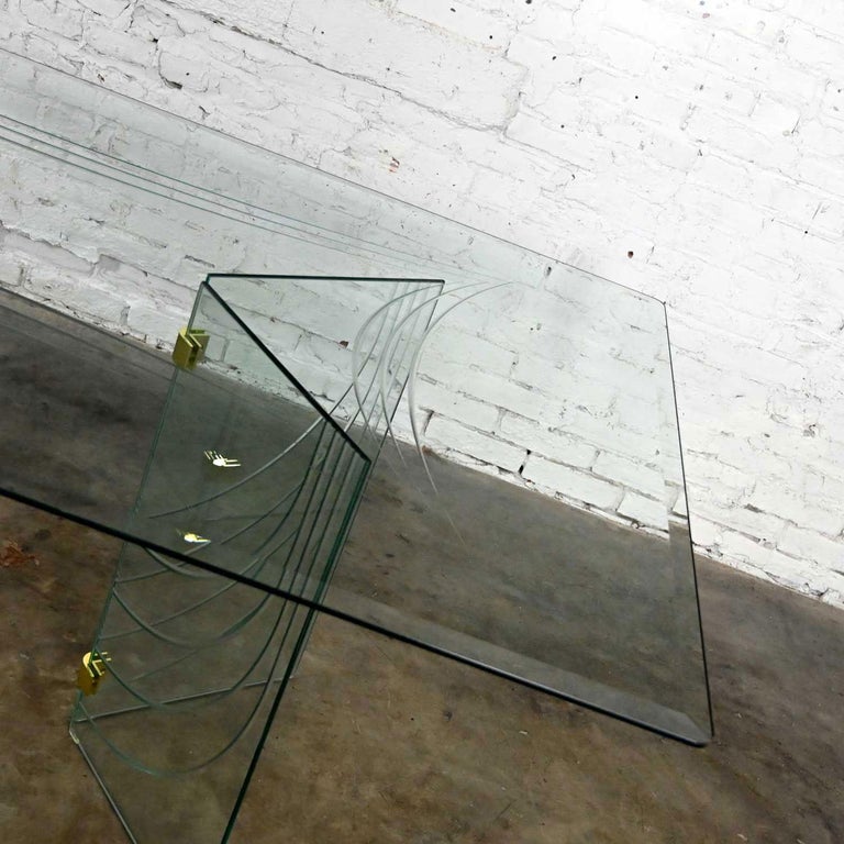 Modern All Glass Dining Table V Double Pedestal Base Style The Pace ...