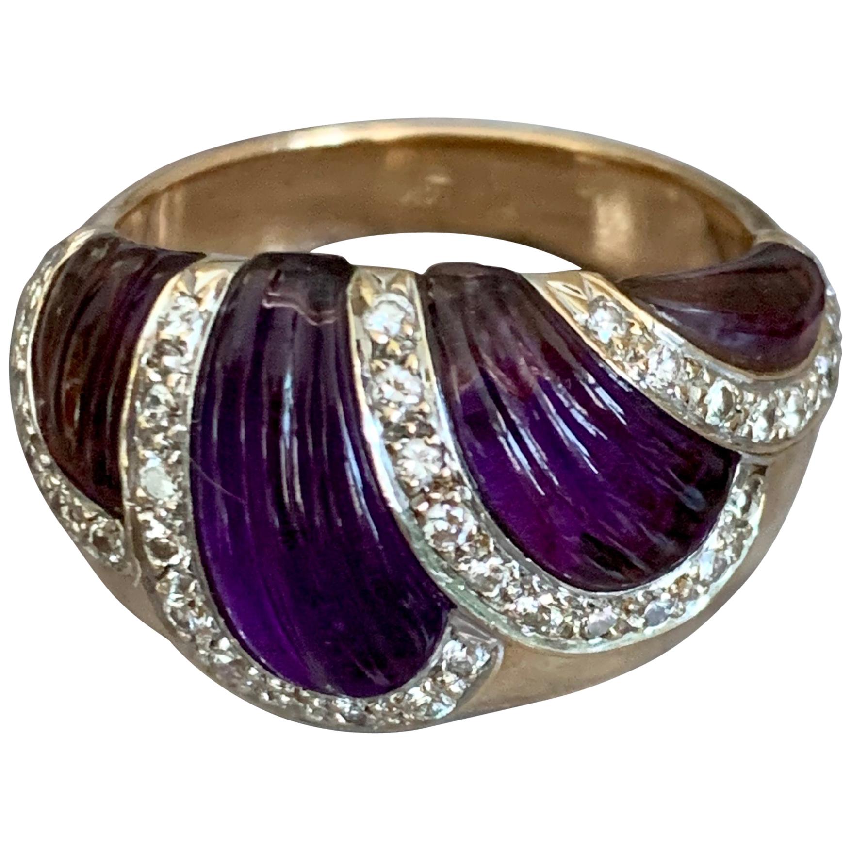 Erte Yellow Gold Diamond and Amethyst "Peacock" Ring at 1stDibs | erte ...