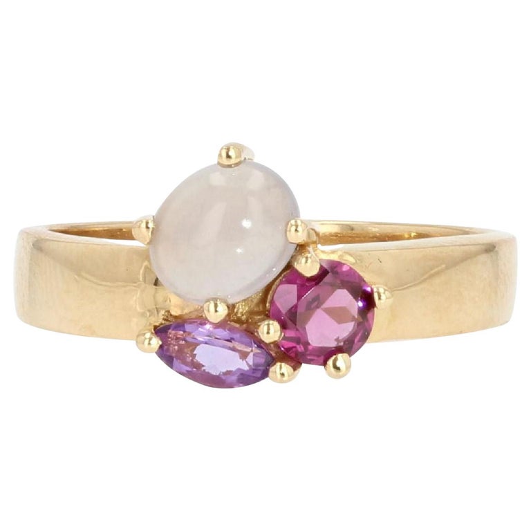 Modern Amethyst Garnet Moonstone 18 Karat Yellow Gold Ring at 1stDibs