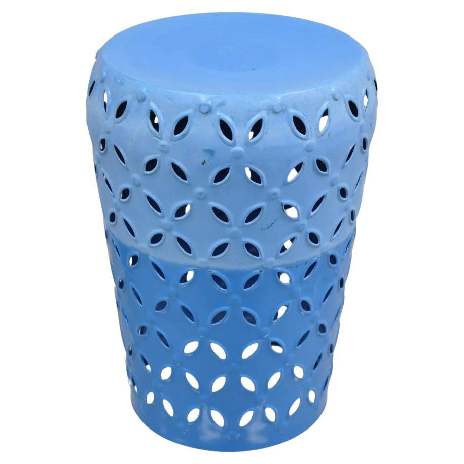 Modern Aqua Blue Metal Lace Cut Round Drum Garden Seat Side Table Stool ...