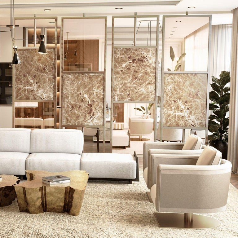 Modern Arabica Bronze Mirror and Emperador Marble Screen by Caffe Latte ...