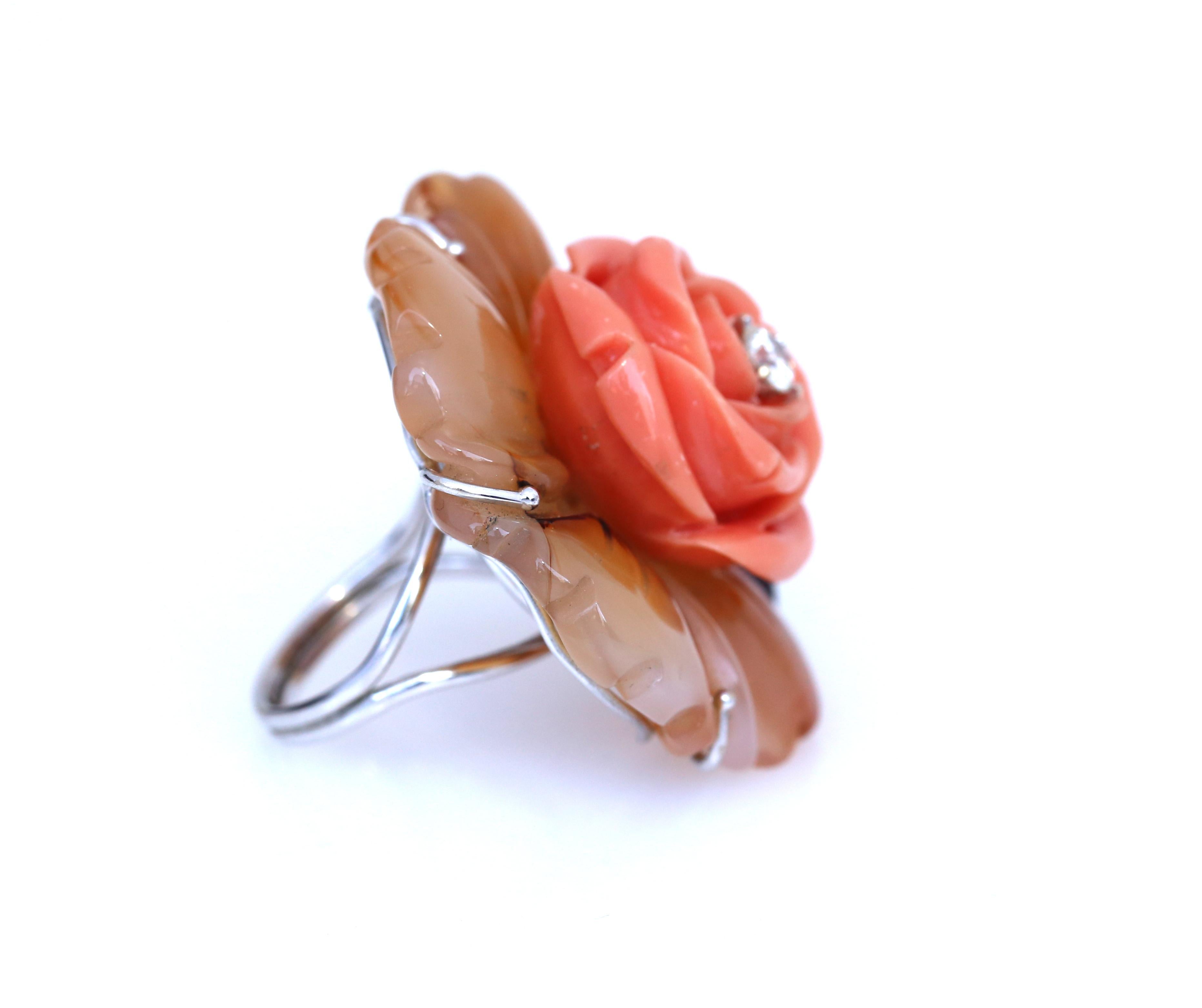 Сarnelian Diamond Pink Fashion Flower Ring, 1975 at 1stDibs | pink ...