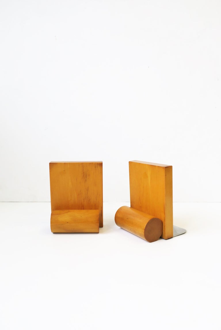 Art Deco Modern Oak Wood Bookends, Pair For Sale at 1stDibs