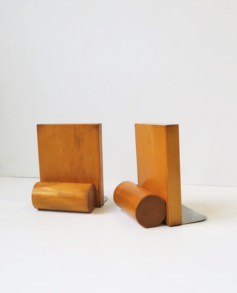 Art Deco Modern Oak Wood Bookends, Pair For Sale at 1stDibs