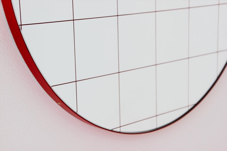 Orbis Red Grid Round Modern Mirror with Red Frame - Regular For Sale at ...