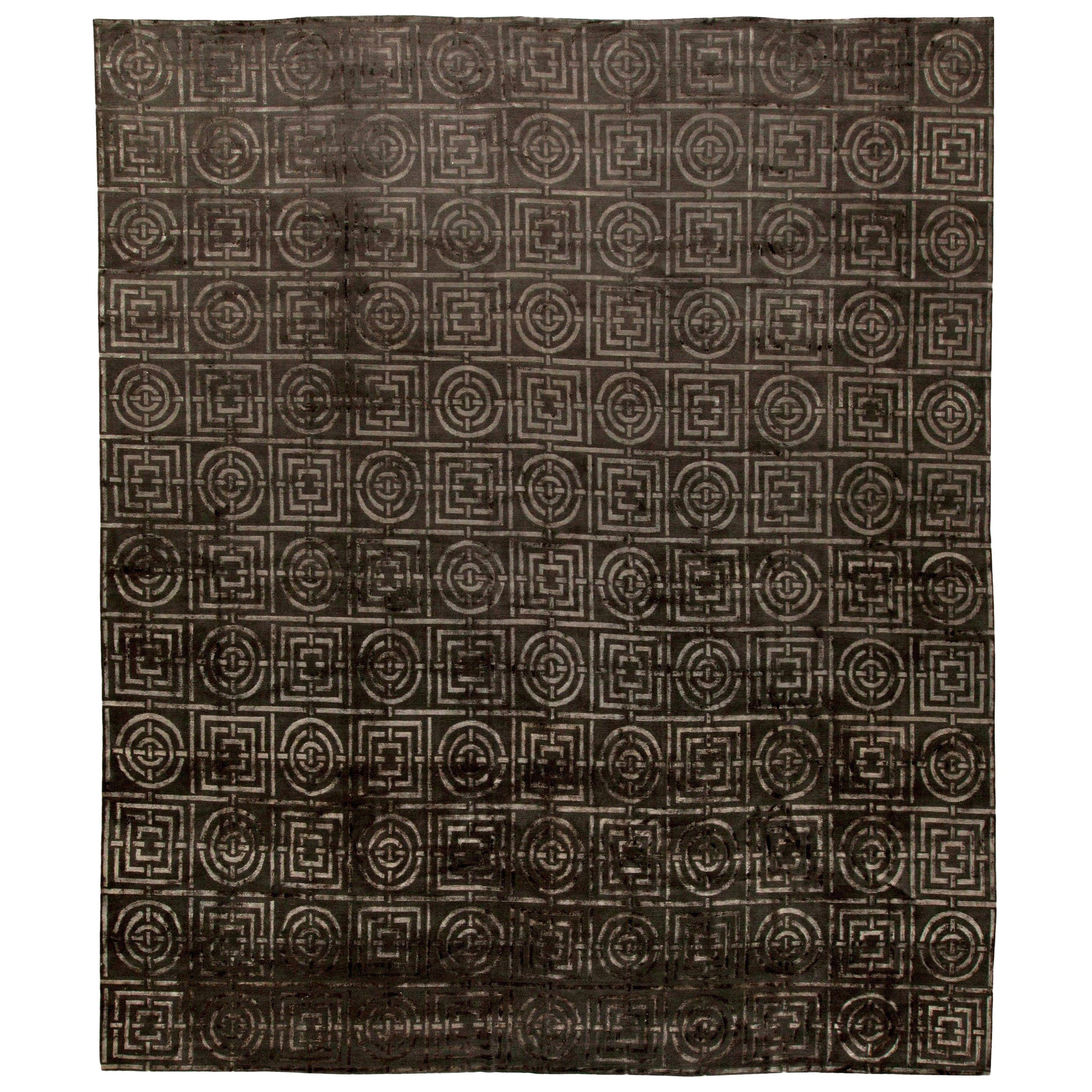 Contemporary Art Deco Tibetan Handmade Silk and Wool Rug by Doris ...