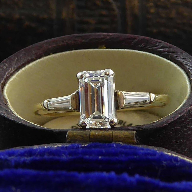 Modern Art Deco Emerald Cut Diamond Ring, Tapered Baguette Diamond ...