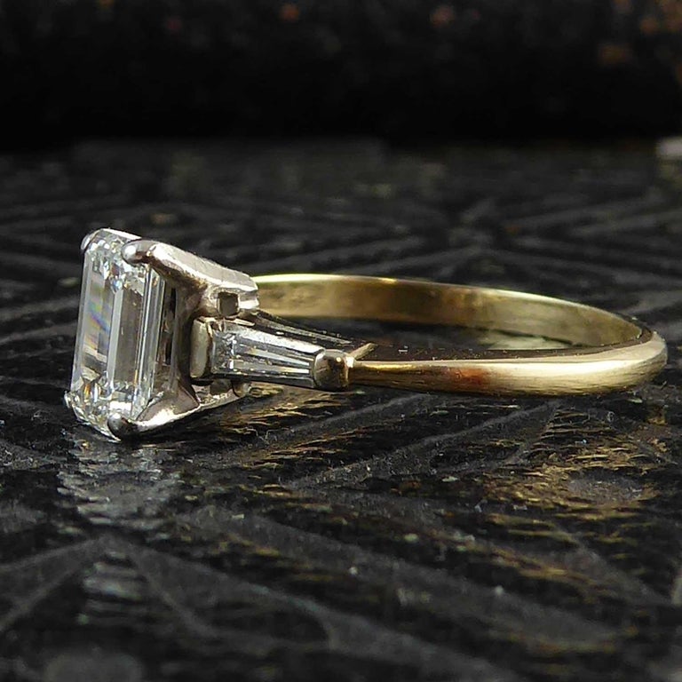 Modern Art Deco Emerald Cut Diamond Ring, Tapered Baguette Diamond ...