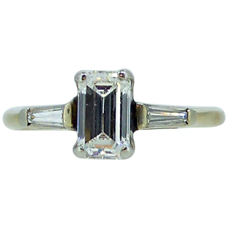 Modern Art Deco Emerald Cut Diamond Ring, Tapered Baguette Diamond ...