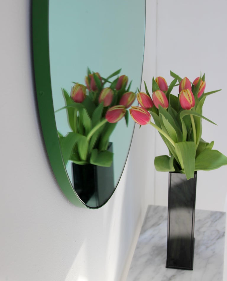 Orbis™ Green Tinted Modern Round Mirror with Green Frame - Oversized at ...