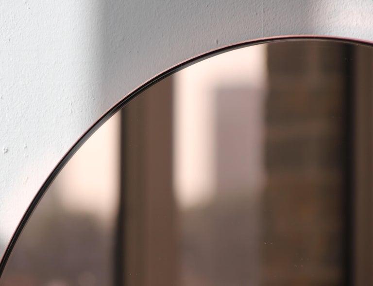 Orbis™ Rose Gold Tinted Round Modern Mirror with Copper Frame ...