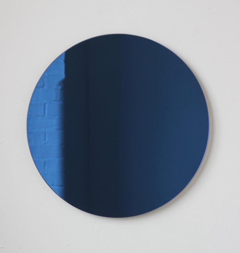 Orbis Blue Tinted Round Bespoke Frameless Mirror - Oversized, Extra ...