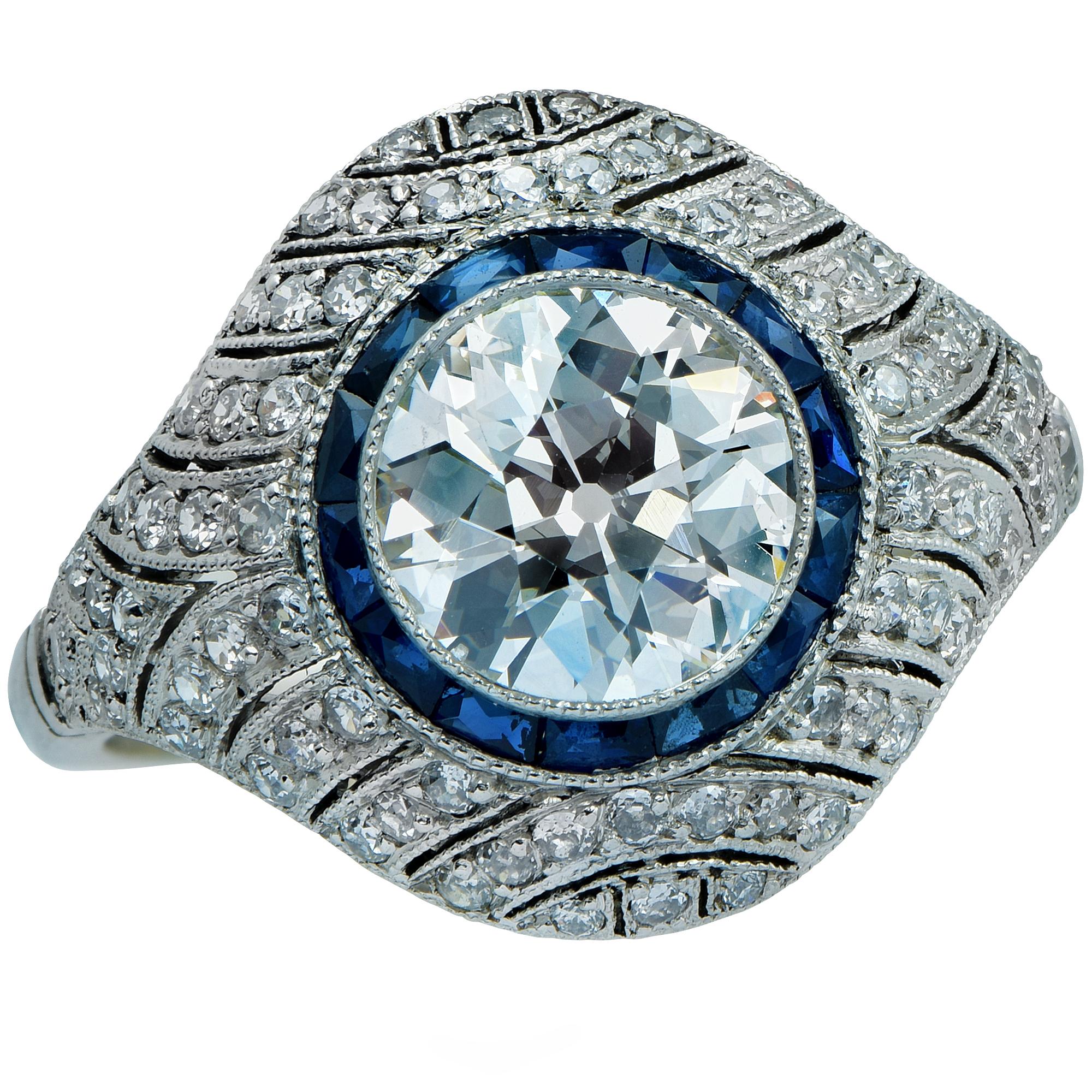 Modern Art Deco Style Old European Diamond Ring at 1stDibs