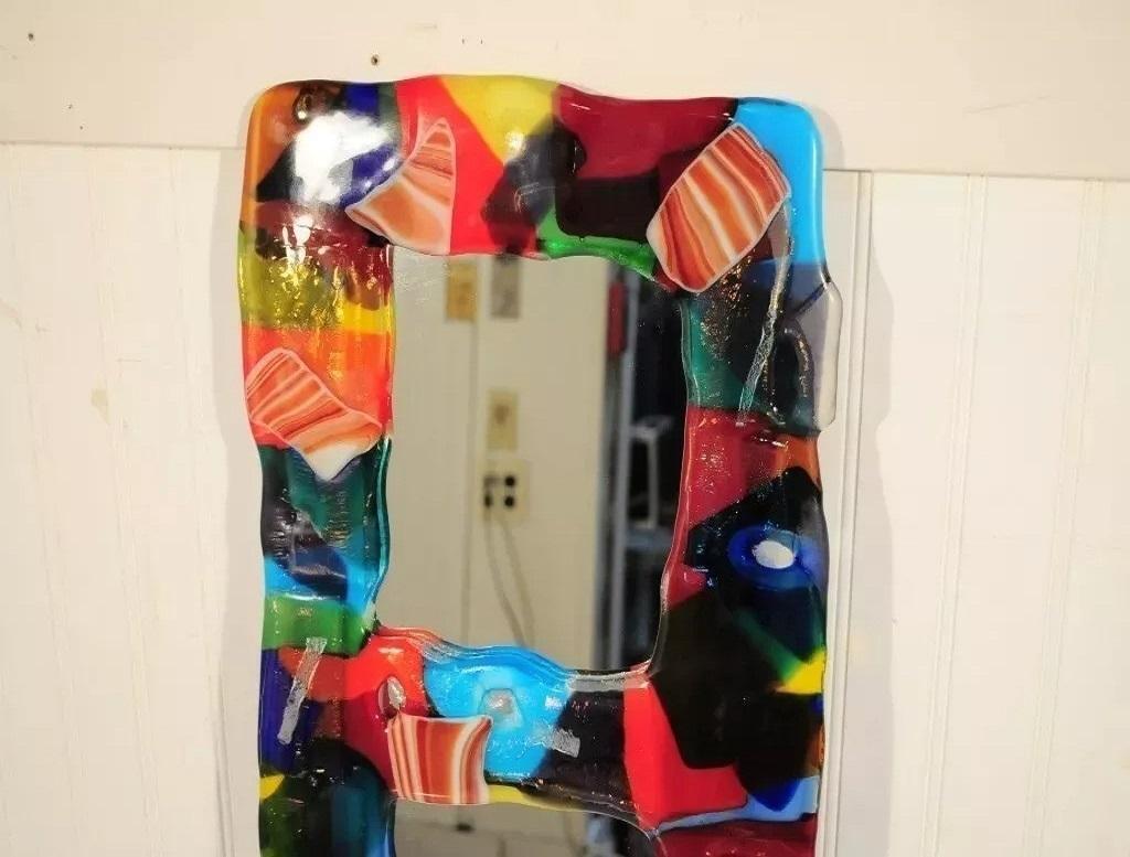 Modern Art Glass Rainbow Mosaic Molten Color Rectangular Triple Wall ...