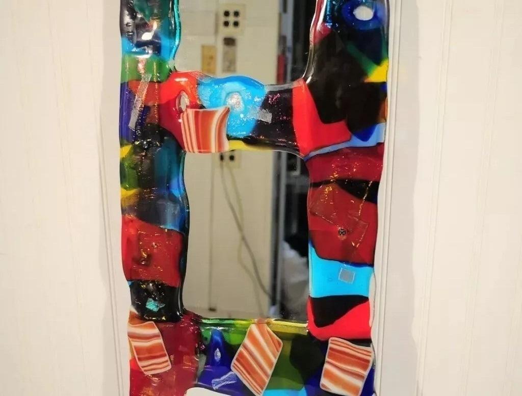 Modern Art Glass Rainbow Mosaic Molten Color Rectangular Triple Wall ...