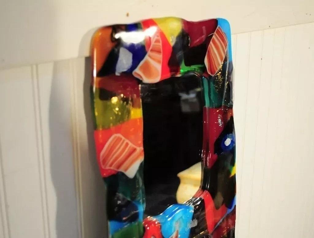 Modern Art Glass Rainbow Mosaic Molten Color Rectangular Triple Wall ...