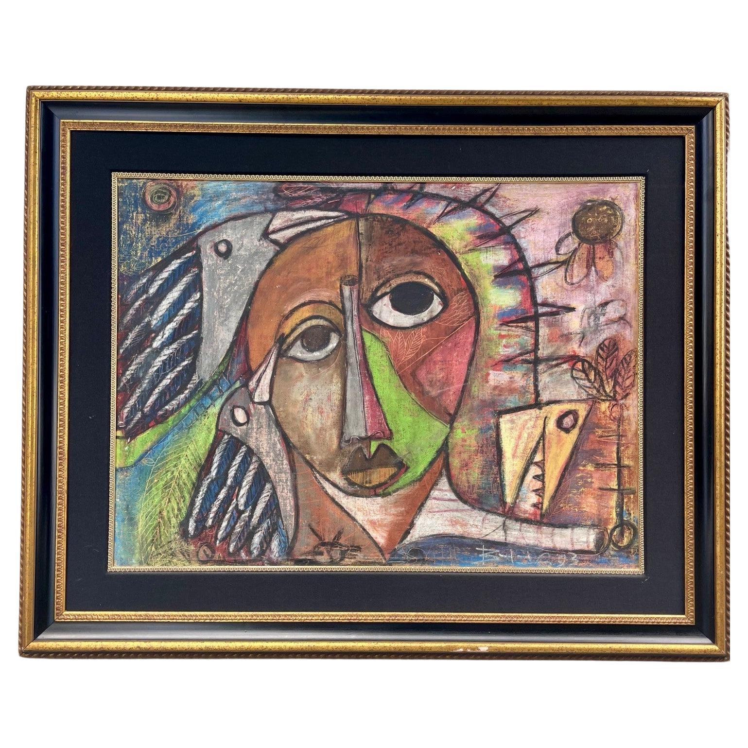 Modern Art Portrait Painting 20th Century Mixed Media on Canvas For ...