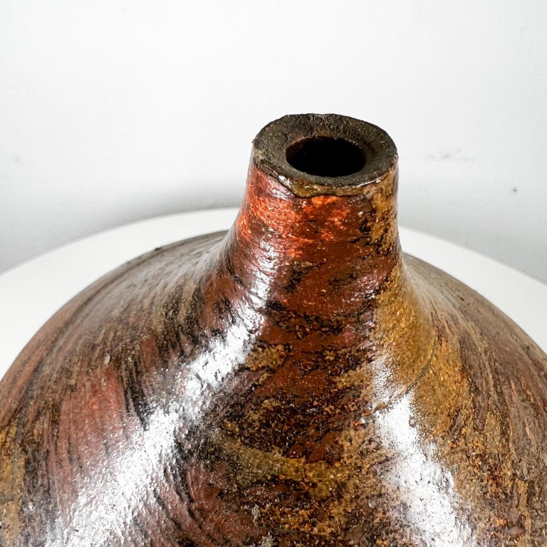 Modern Art Pottery Weed Pot Lava Drip Glaze Signed For Sale at 1stDibs