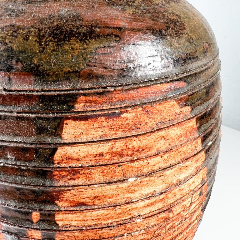 Modern Art Pottery Weed Pot Lava Drip Glaze Signed For Sale at 1stDibs