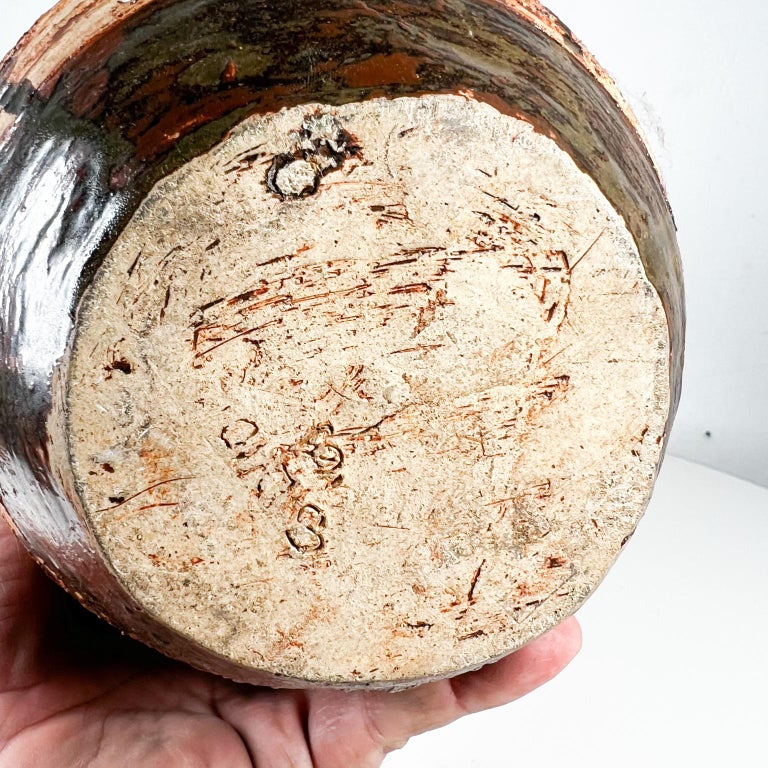 Modern Art Pottery Weed Pot Lava Drip Glaze Signed For Sale at 1stDibs