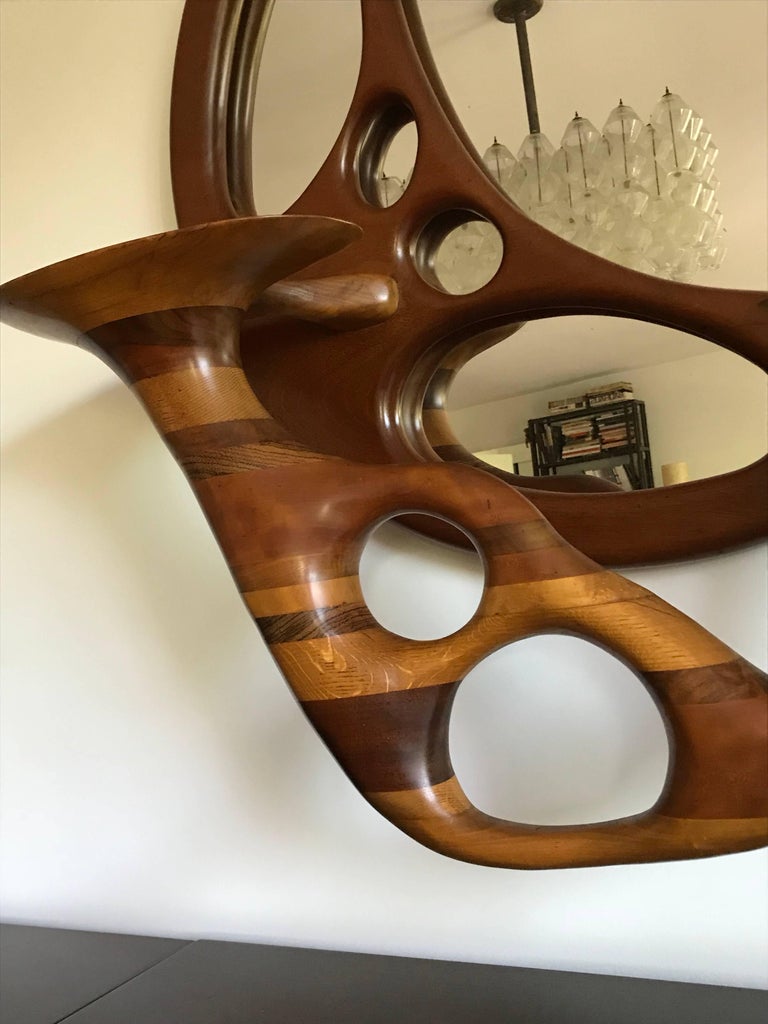 Large Studio Craft Design Sculpted Wood Mirror at 1stDibs