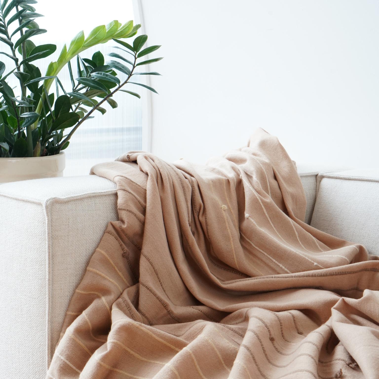 Terra Handloom Merino Throw / Blanket In Stripes Design, Soft Neutral ...