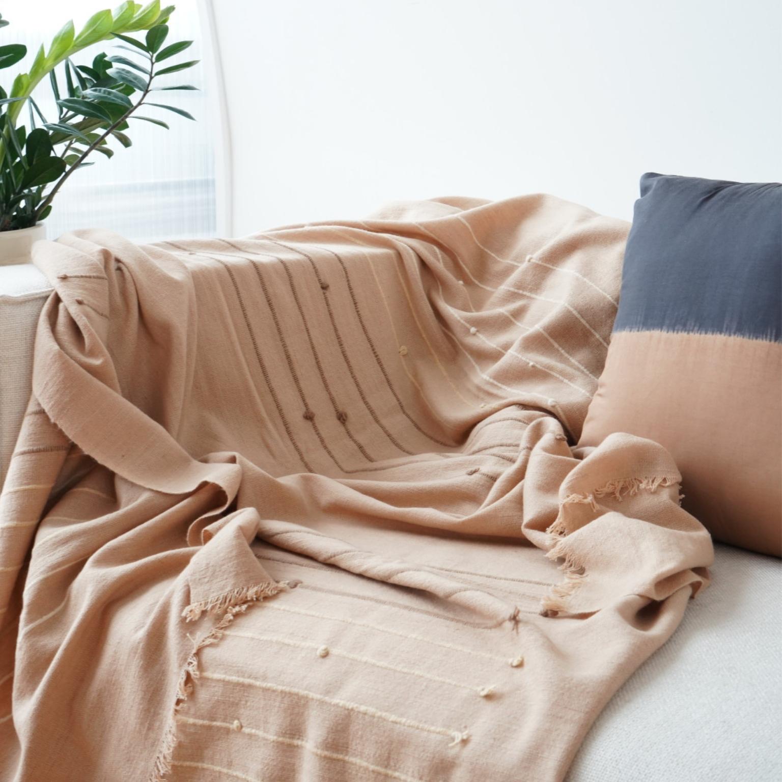Terra Handloom Merino Throw / Blanket In Stripes Design, Soft Neutral ...