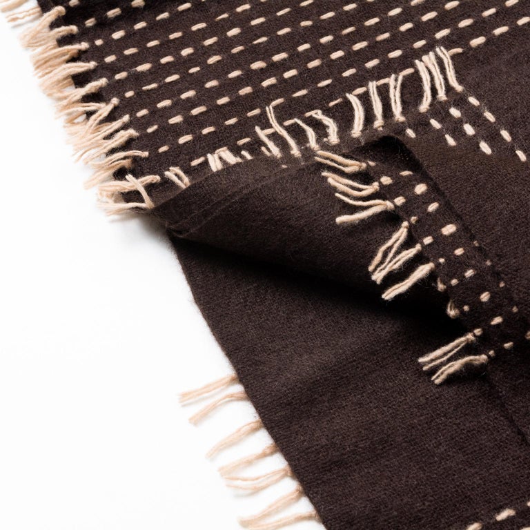 Walnut Dark Brown Handloom Throw / Blanket in Handspun Yak and Stripes ...
