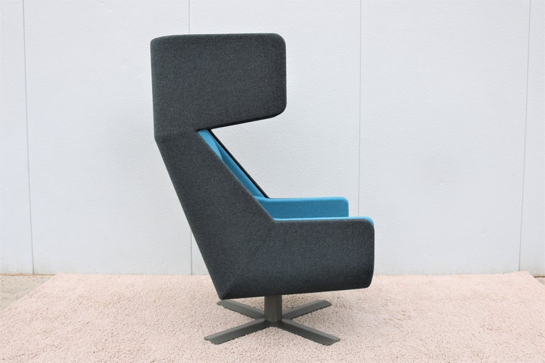 Modern Axel Enthoven for BuzziSpace Blue BuzziMe Swivel Lounge Chair and Ottoman For Sale at 1stDibs