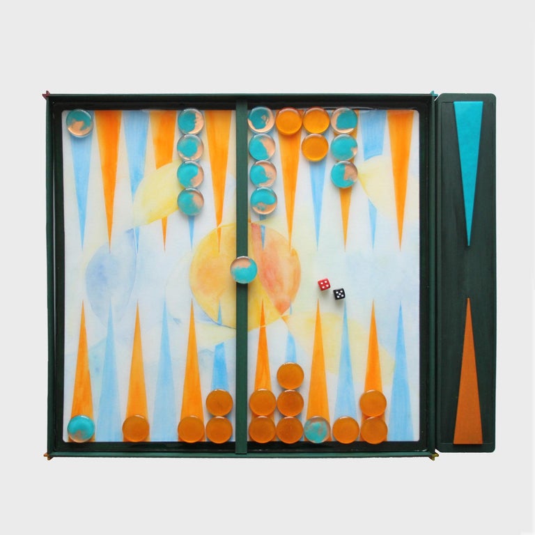 Modern Backgammon Board Game Handmade Epoxy Resin Handpainted Limited Edition For Sale at 1stDibs