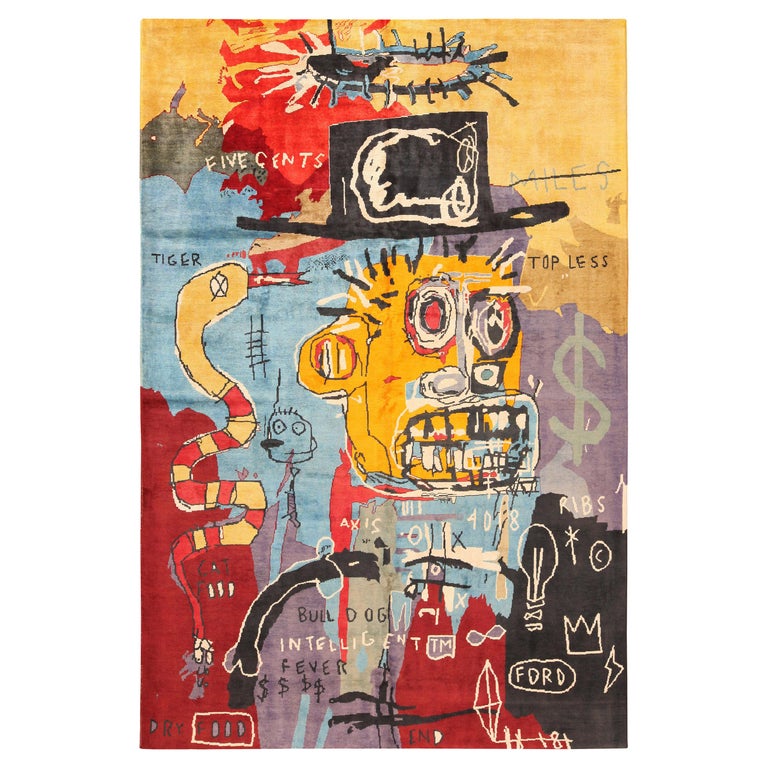 Modern Basquiat Inspired Art Area Rug. 6 ft 9 in x 9 ft 9 in For Sale ...