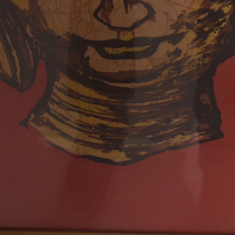 Modern Chinese Batik Art Buddha Head in Red and Gold For Sale at 1stDibs