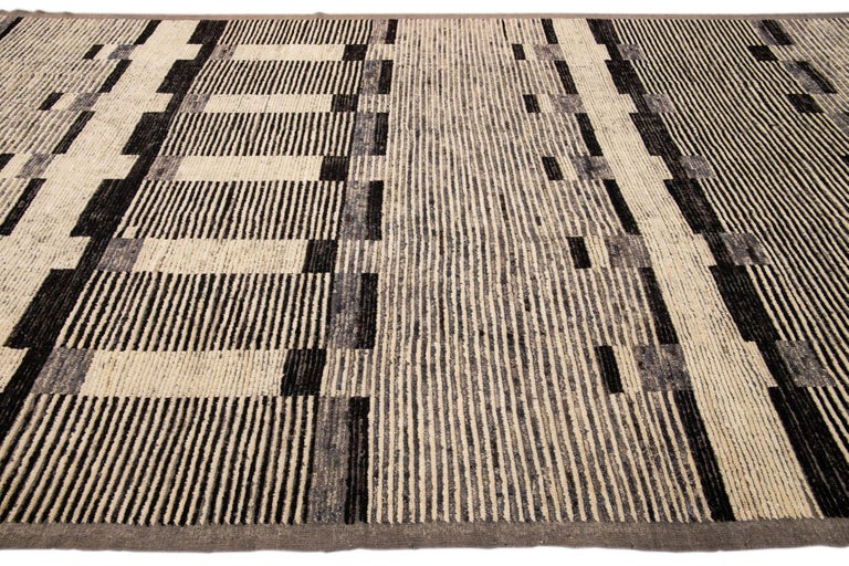 Modern Beige Moroccan Style Handmade Brown Geometric Pattern Wool Rug ...