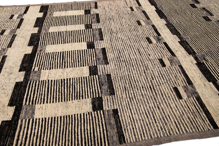 Modern Beige Moroccan Style Handmade Brown Geometric Pattern Wool Rug ...