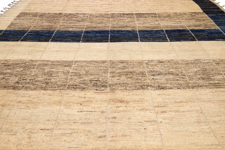 Modern Beige Moroccan Style Handmade Geometric Designed Boho Square ...