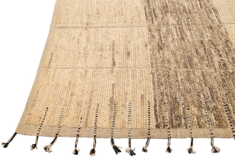 Modern Beige Moroccan Style Handmade Geometric Designed Boho Square ...