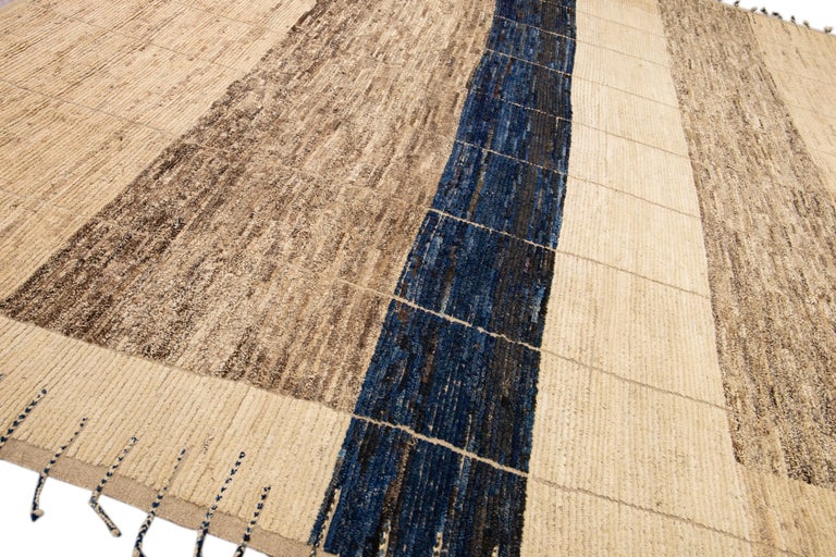 Modern Beige Moroccan Style Handmade Geometric Designed Boho Square ...