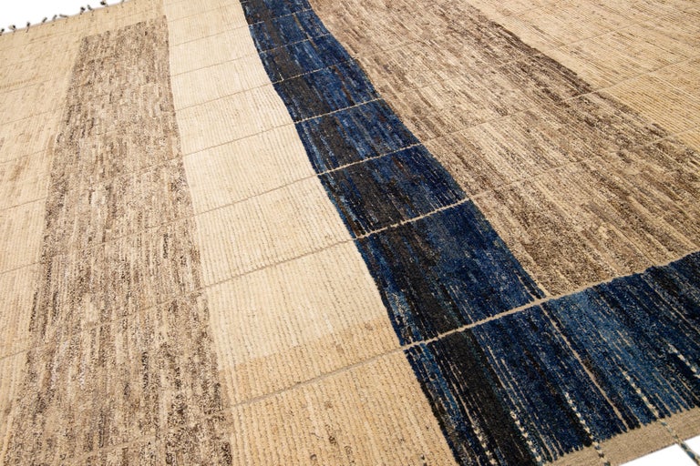 Modern Beige Moroccan Style Handmade Geometric Designed Boho Square ...