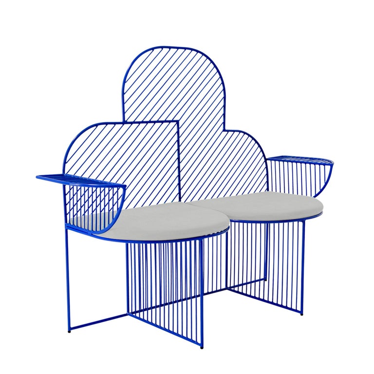 Modern Bench, Wire Cloud Bench by Bend Goods, Electric Blue For Sale at ...