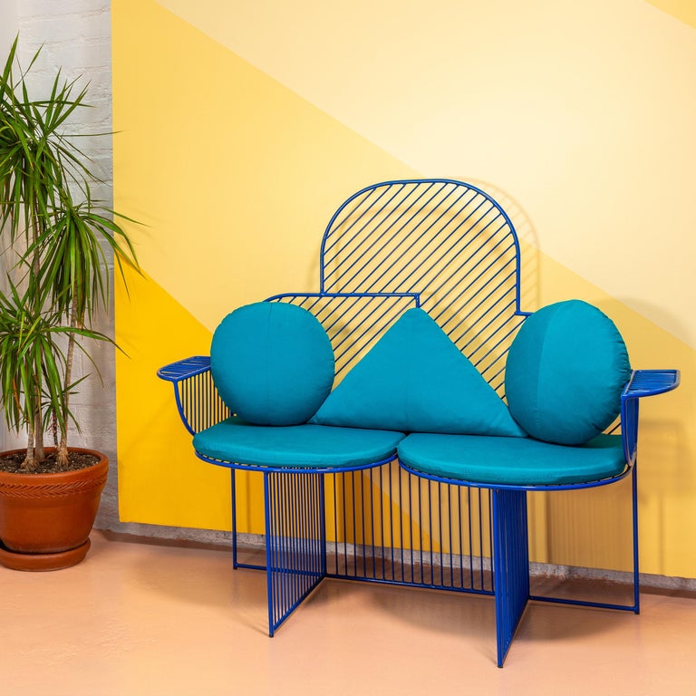 Modern Bench, Wire Cloud Bench by Bend Goods, Electric Blue For Sale at ...