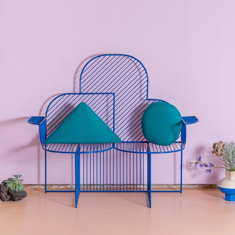 Modern Bench, Wire Cloud Bench by Bend Goods, Electric Blue For Sale at ...