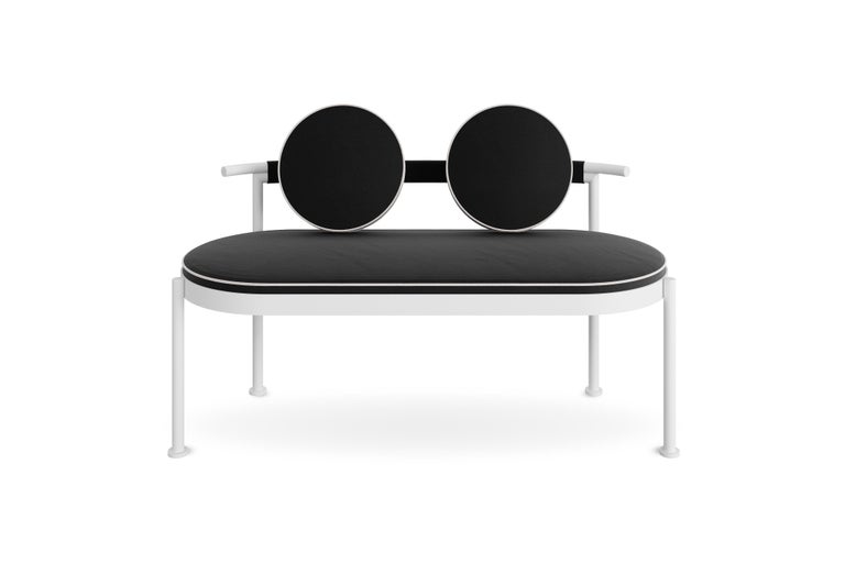 Bench with Back in Black Stainless Steel and Black Water-Resistant Fabric For Sale at 1stDibs