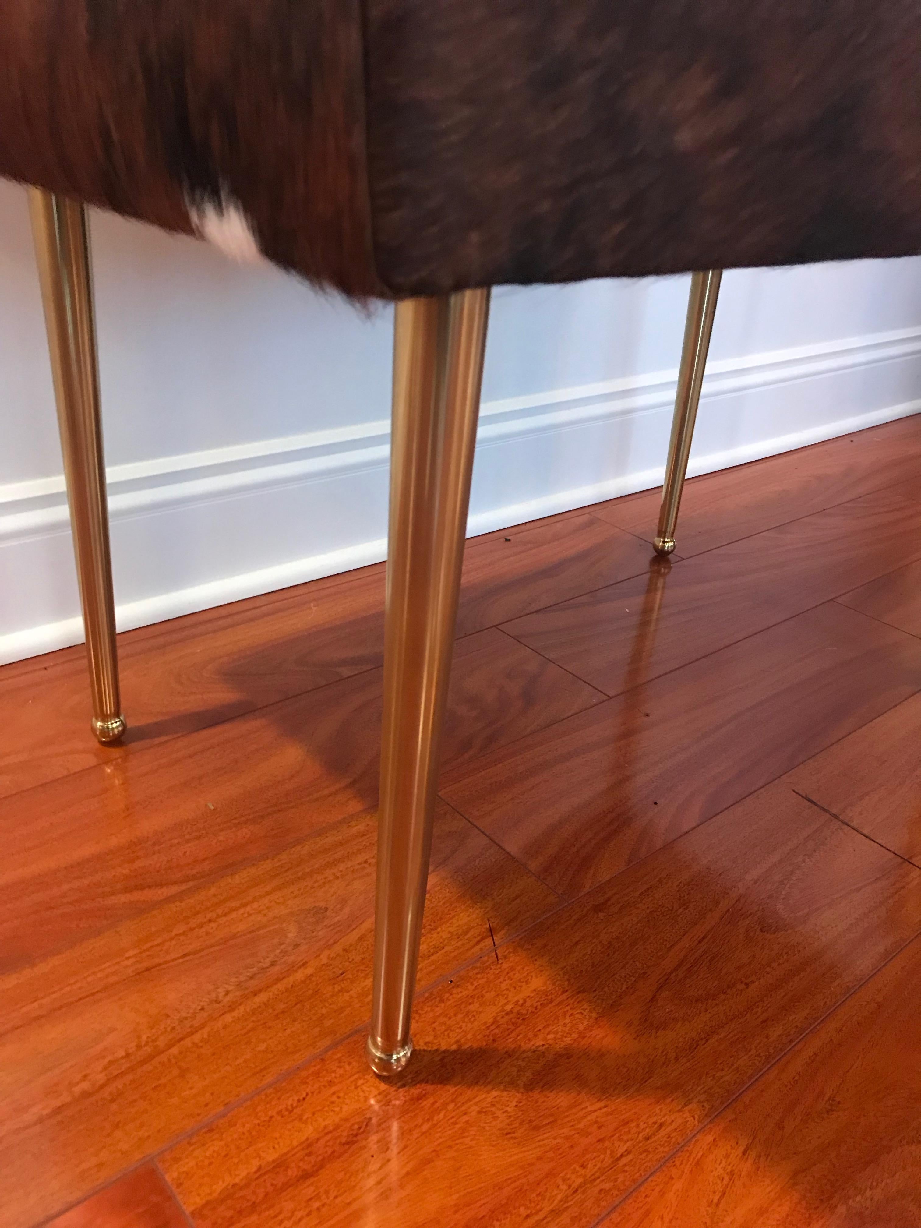 Modern Bench with Brass and Cow Hide at 1stDibs | cow skin bench