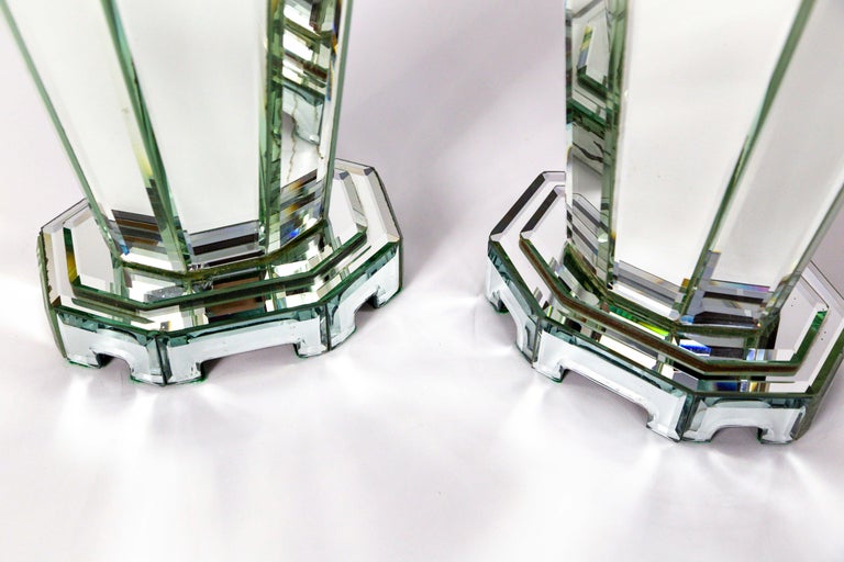 Modern Beveled Mirror and Chrome Lamps with Deco Finials For Sale at ...