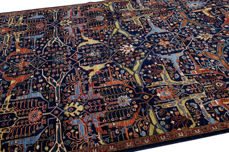 Modern Bidjar Style Handmade Dark Blue Wool Rug With Allover Motif For ...