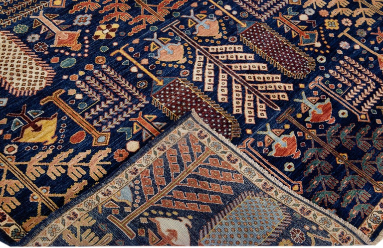 Modern Bidjar Style Navy Blue Handmade Geometric Designed Wool Rug For ...