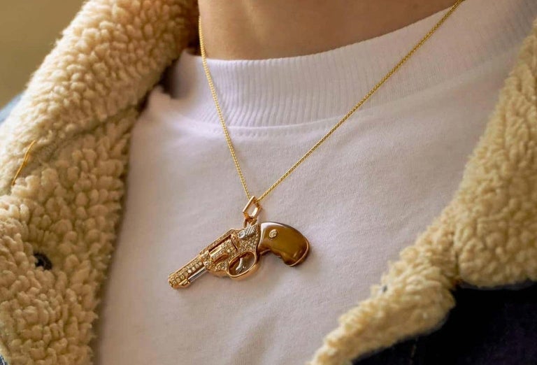 Diamond Gun Revolver Blue Lapis Lazuli 18 Karat Rose Gold Necklace ...