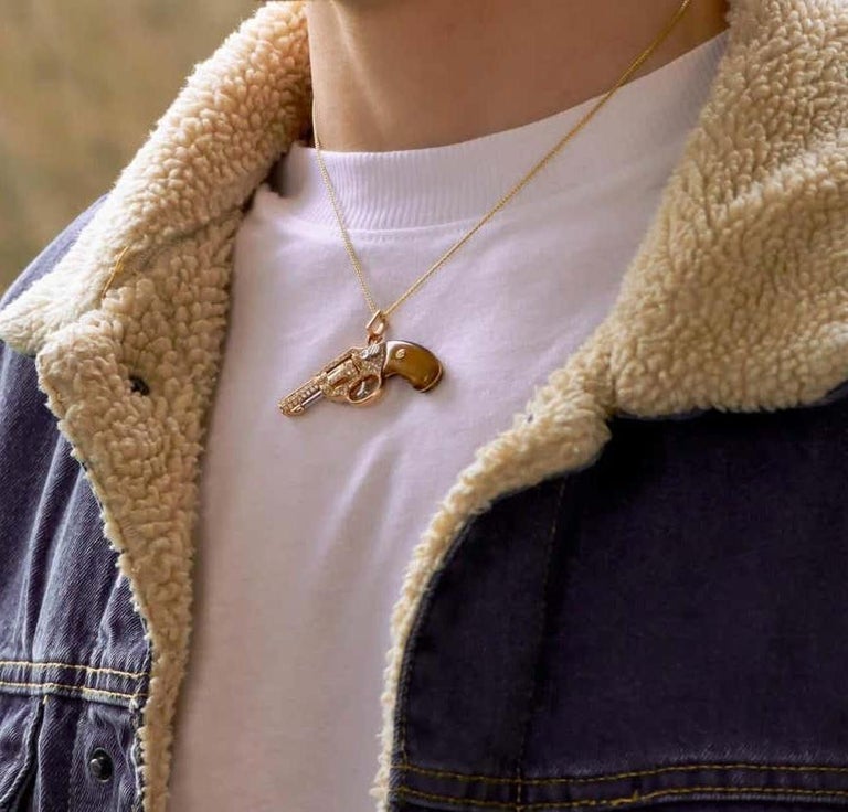 Diamond Gun Revolver Blue Lapis Lazuli 18 Karat Rose Gold Necklace ...