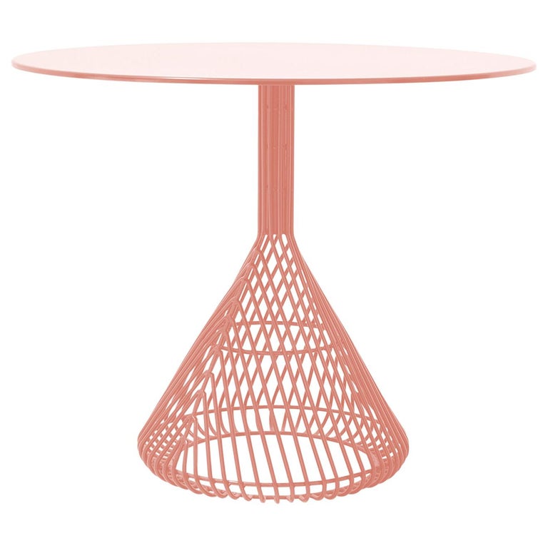 Modern Bistro Table, Wire Dining Table in Peachy Pink with Metal Top ...