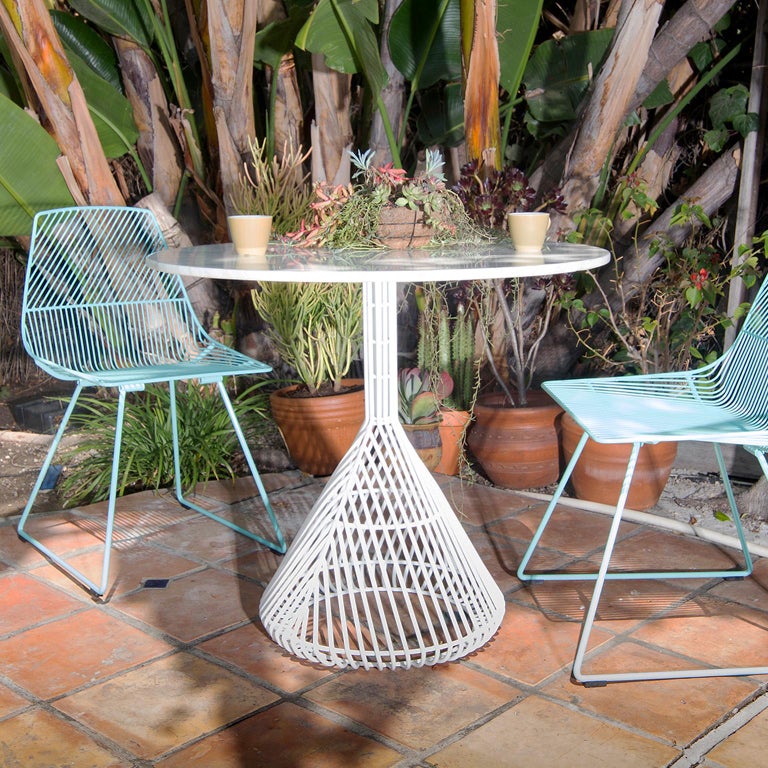 Modern Bistro Table, Wire Dining Table in White with White Marble Top ...